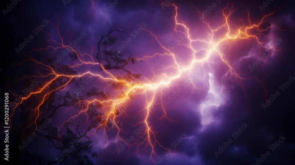 Powerful electrical current energy. Flash of lightning in a magic frame ...