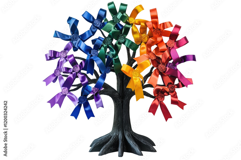 Colorful ribbon tree displaying diverse ribbons in various shades and ...