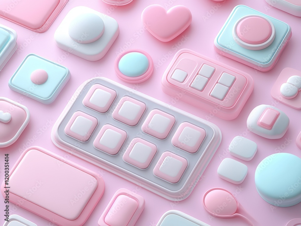 Modern UI design concept with soft 3D buttons and sliders in pastel ...