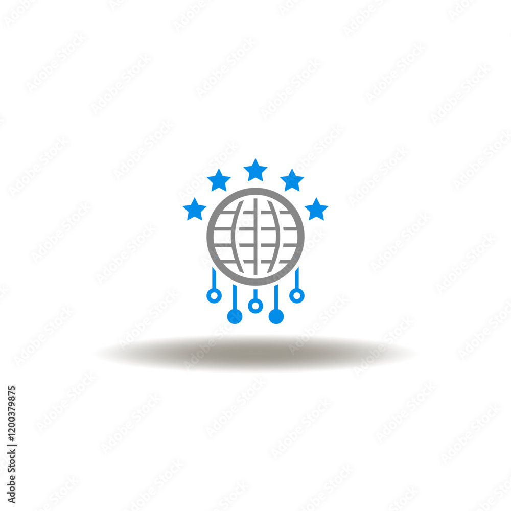 Vector illustration of earth globe with five stars and circuit. Symbol ...