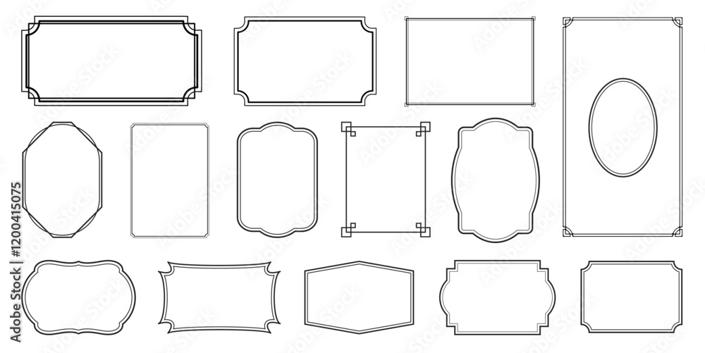 Set of simple line frames with double stroke, vector borders and frames ...