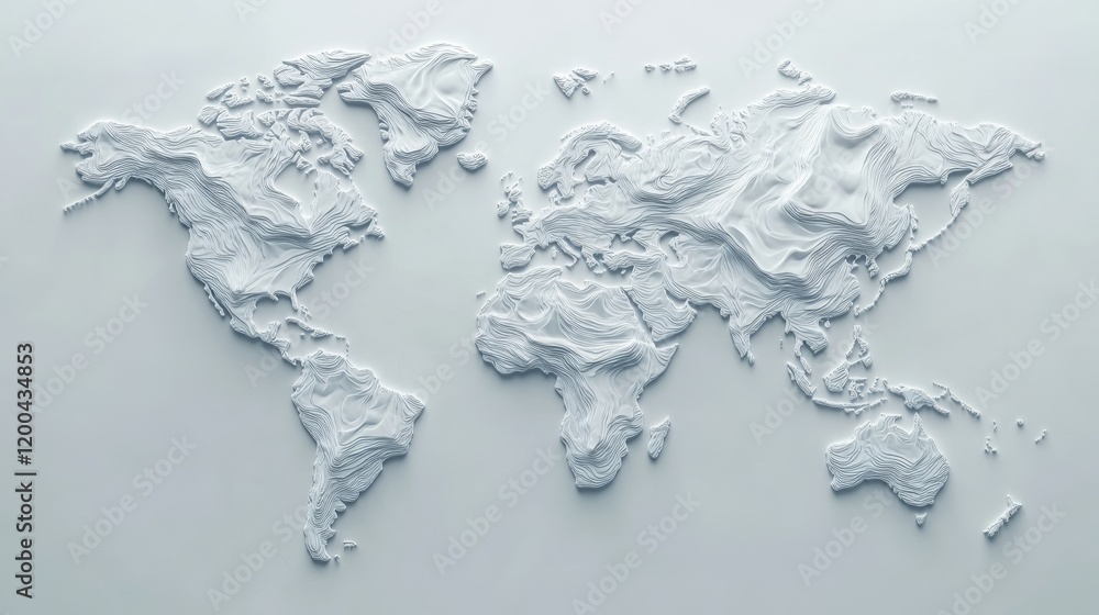 Generate a high-resolution image of a world map where the continents ...