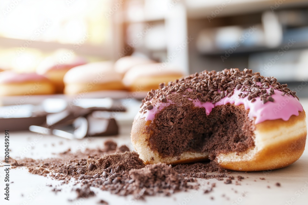 Artistic collage of pink and chocolate donuts with toppings offering a ...