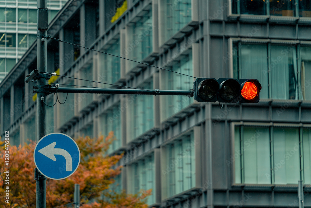 Japanese Traffic light installed at intersection in downtown Tokyo ...