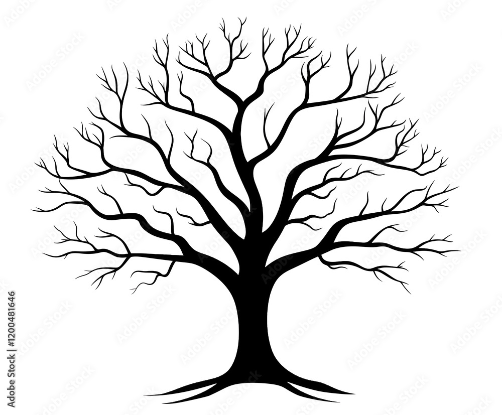 Simple black vector line art of a tree with no leaves in a clipart ...