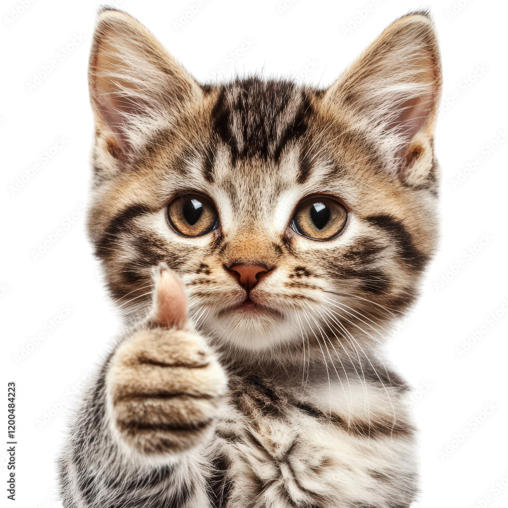 Cute Tabby Kitten Giving A Thumbs Up Gesture Showcasing An Adorable