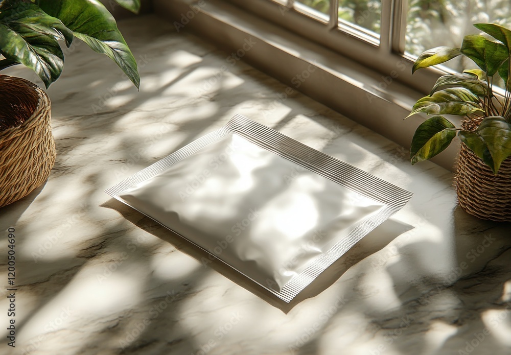 Minimalist blank white sachet packet mockup on white background small ...