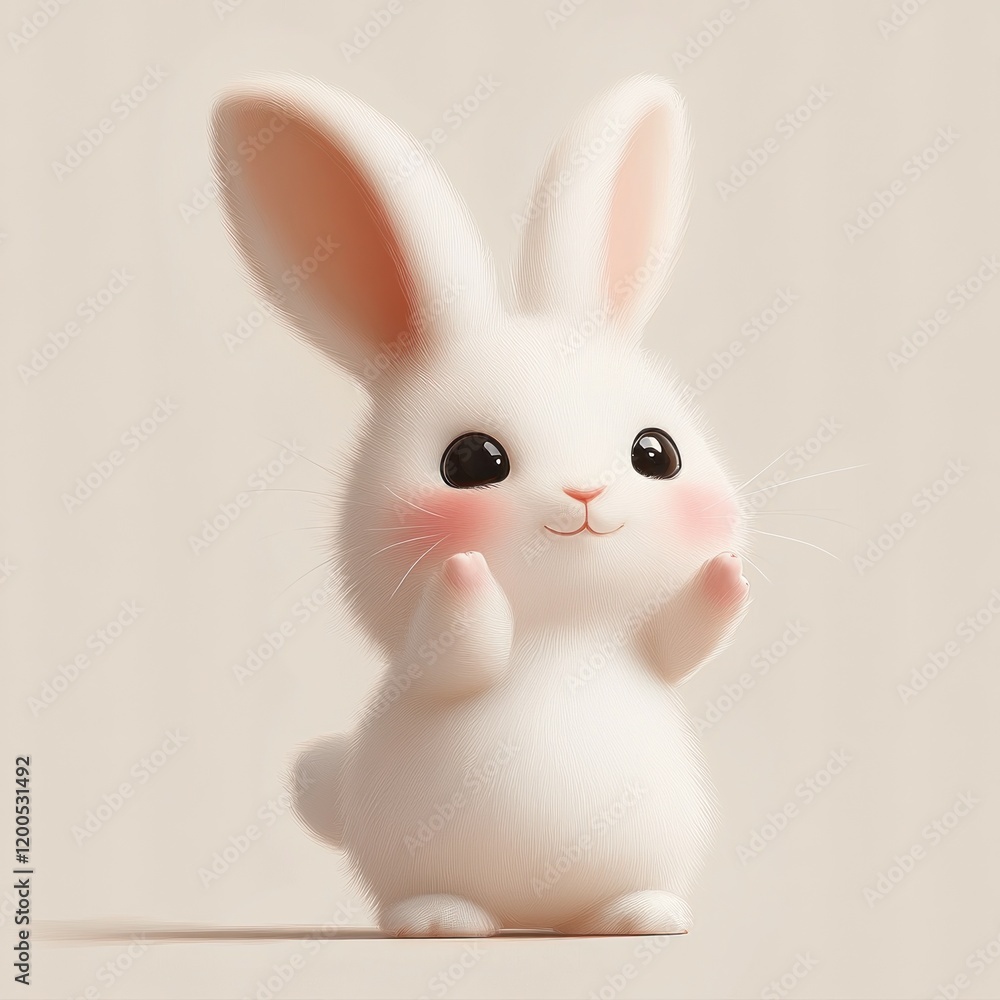 Cute kawaii rabbit character minimal design pastel colors waving hi ...