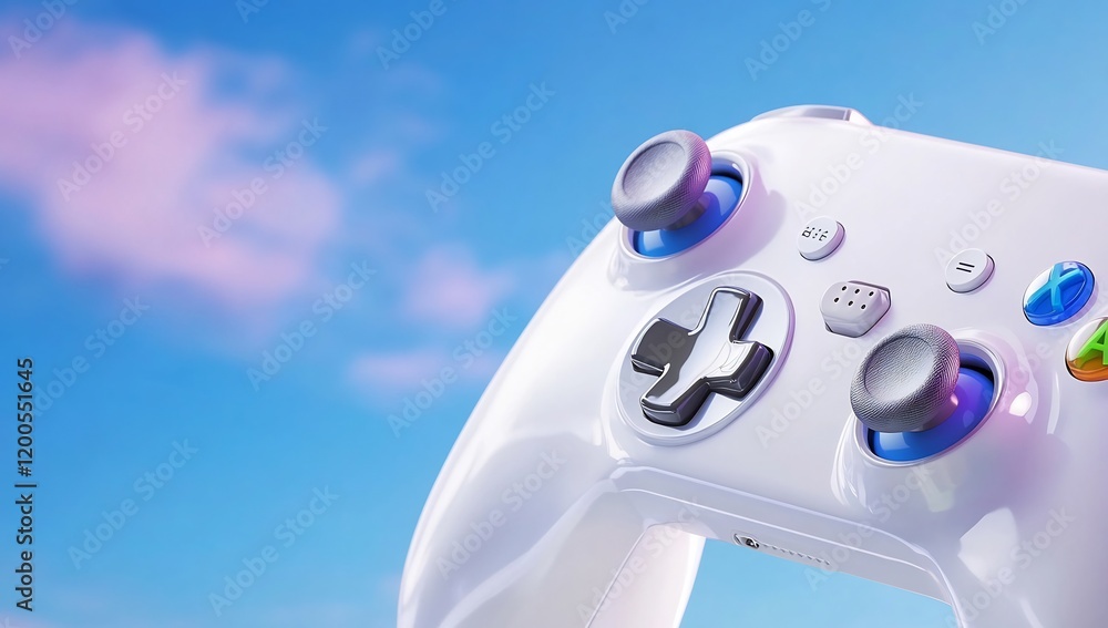 White gaming controller, sky background, gaming, technology, fun Stock ...