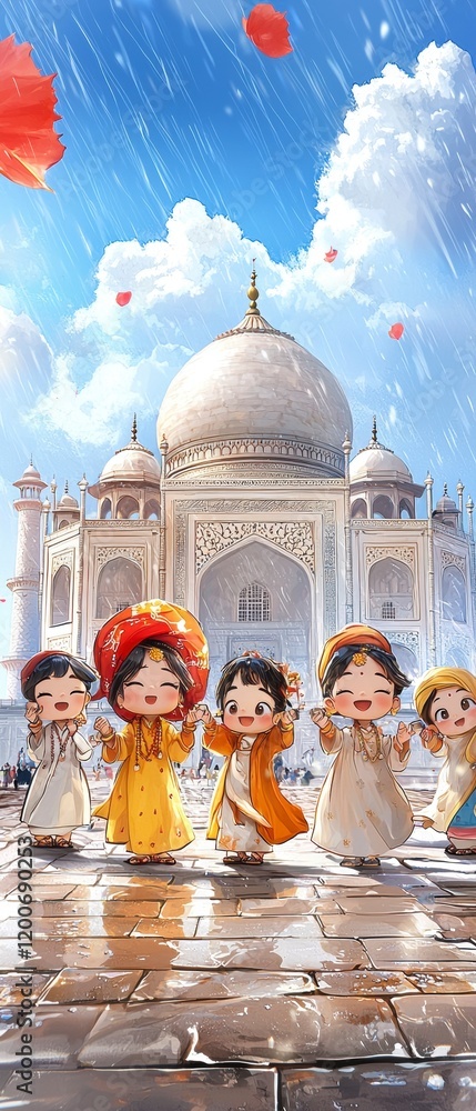 Joyful celebration of culture with friends at the taj mahal animated ...