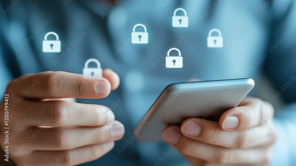 Secure mobile payment app with biometric features and digital locks ...