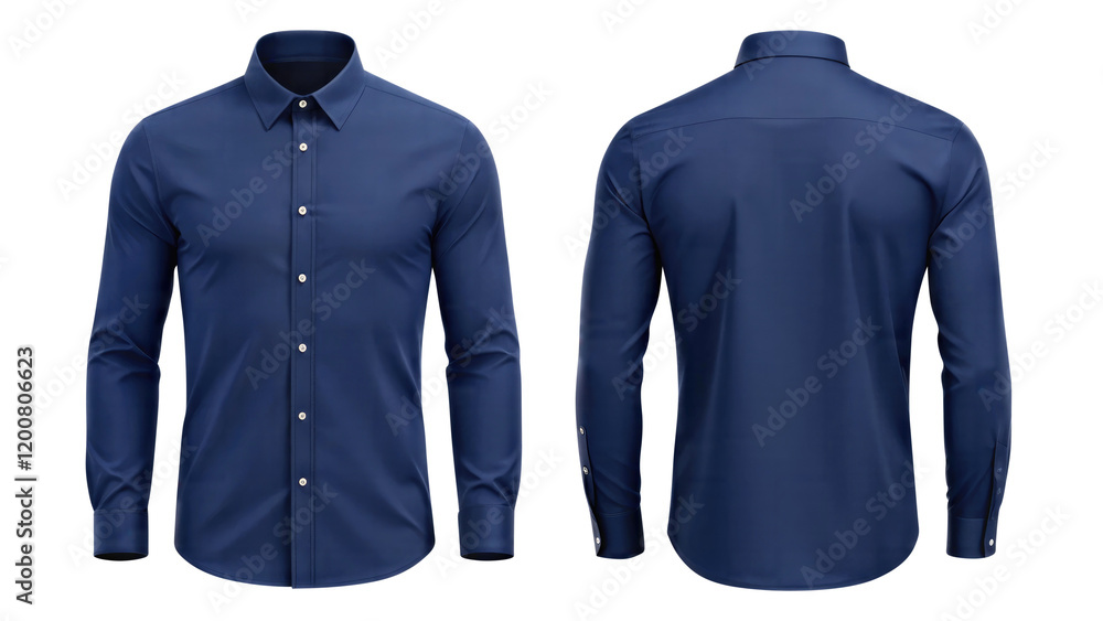 navy blue formal shirt mockup front and back view template isolated on ...