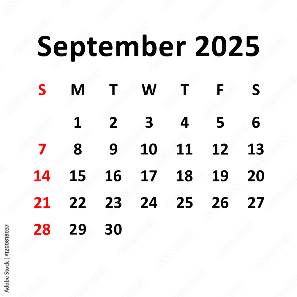 September 2025. Calendar with holydays or red dates. monthly calendar ...