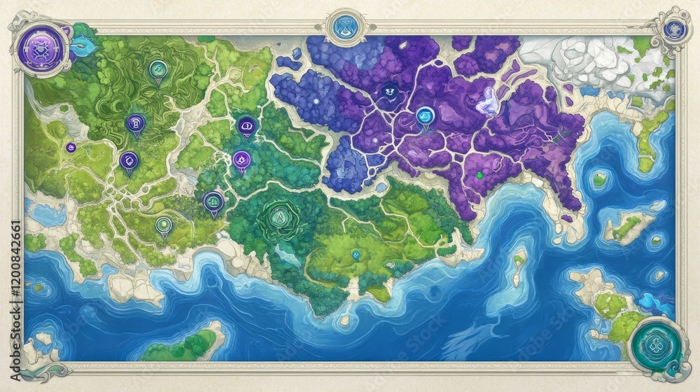 Fantasy World Map Islands, Regions, and Locations Stock Illustration ...