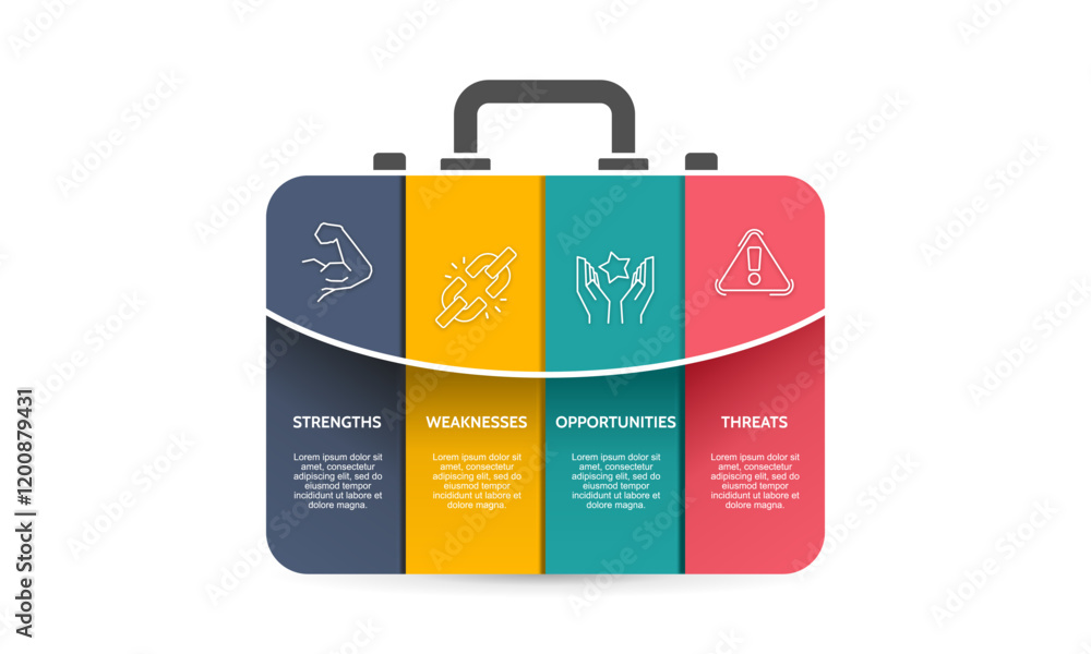 Infographic design template of a bag with SWOT analysis concept ...