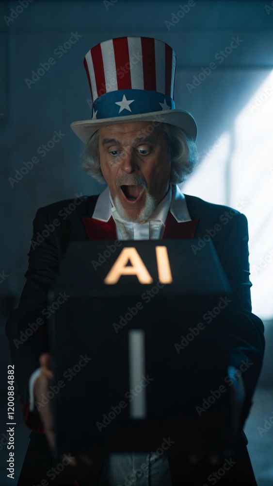 Uncle Sam is looking inside the box with generated by AI and feeling ...