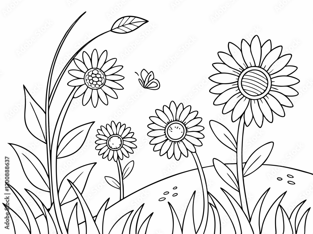 flower coloring page vector, cartoon, color, coloring page Stock Vector ...