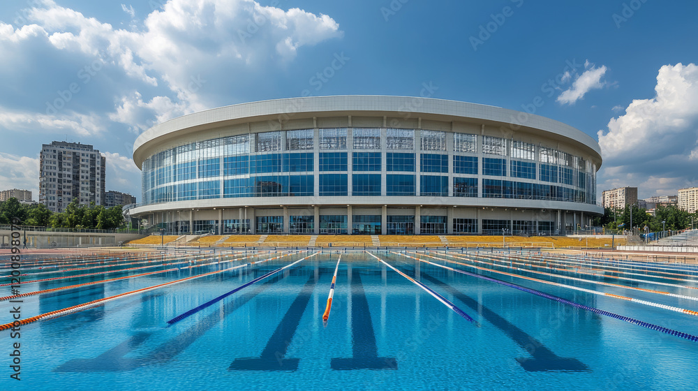 Stadium or swimming pool building isolated city infrastructure building ...