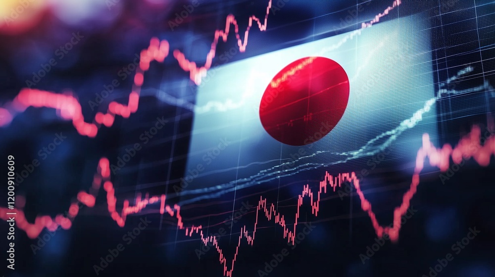 Japanese flag with stock market graph symbolizes nikkei index and japan ...