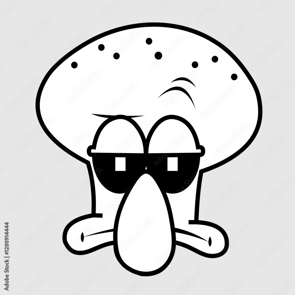 Grumpy and unimpressed cartoon squid character with sunglasses in a ...