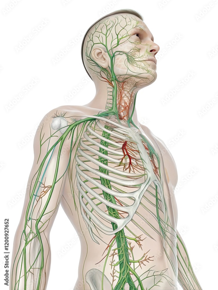 Male Lymphatic System Anatomy Detailed 3D Medical Illustration of the ...