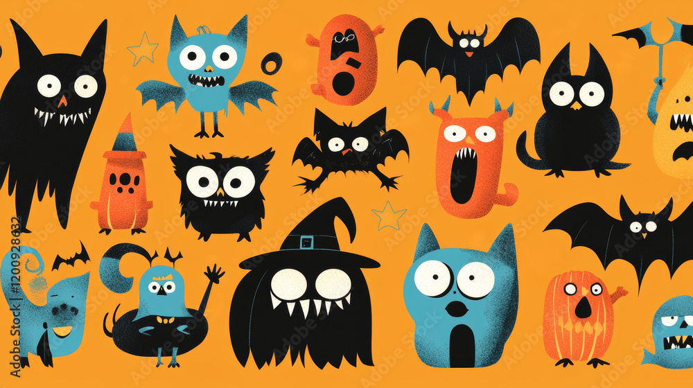 Halloween holiday alphabet, abc kids type. Vector uppercase letters ...