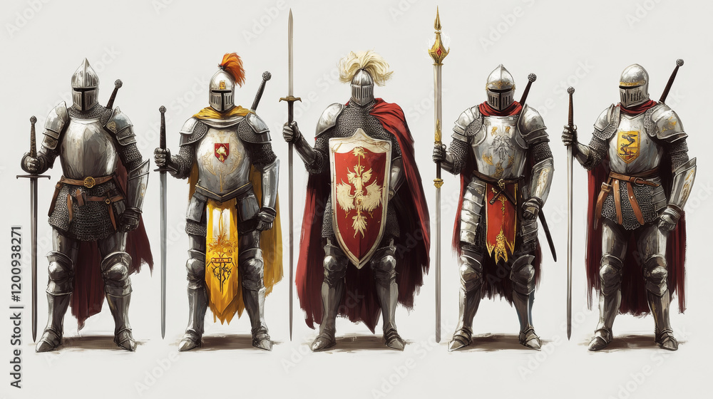 Knights with swords, isolated heraldic vector mascots. Heraldic symbols ...