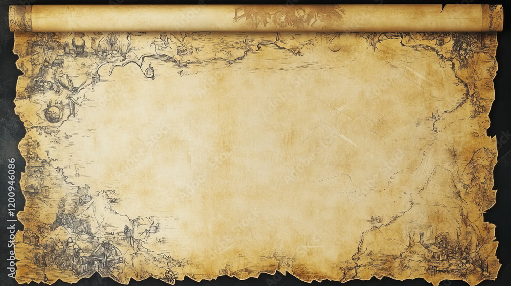 Stock-Illustration „Cartoon pirate vintage paper scroll, ancient manuscript, old treasure map ...