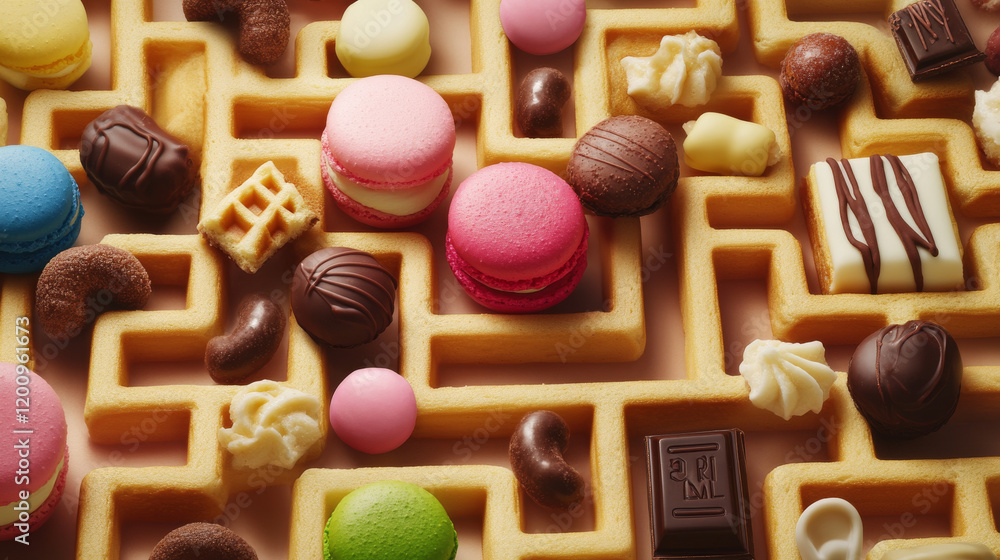 Labyrinth maze. Cartoon sweets, dessert and cake characters. Kids find ...