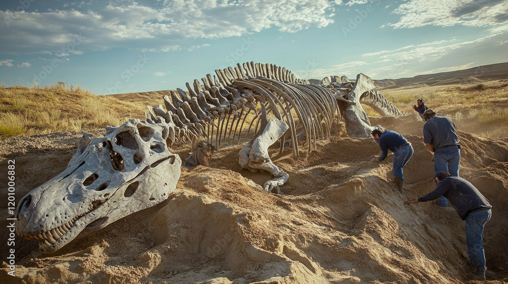 Archeology and paleontology dinosaur fossil in soil layers. Cartoon ...