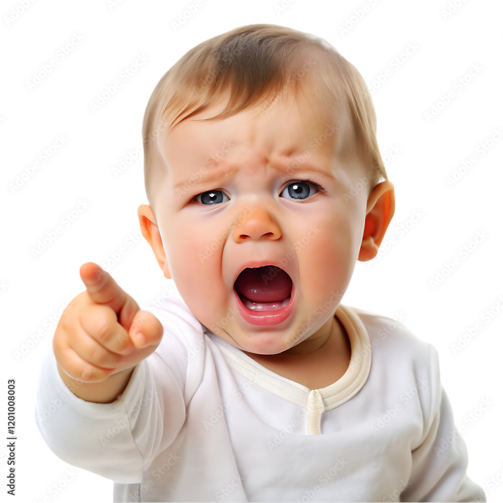 Angry Baby Boy Pointing Finger Cute Infant Child cry kid face eyes white mouth Stock Photo ...