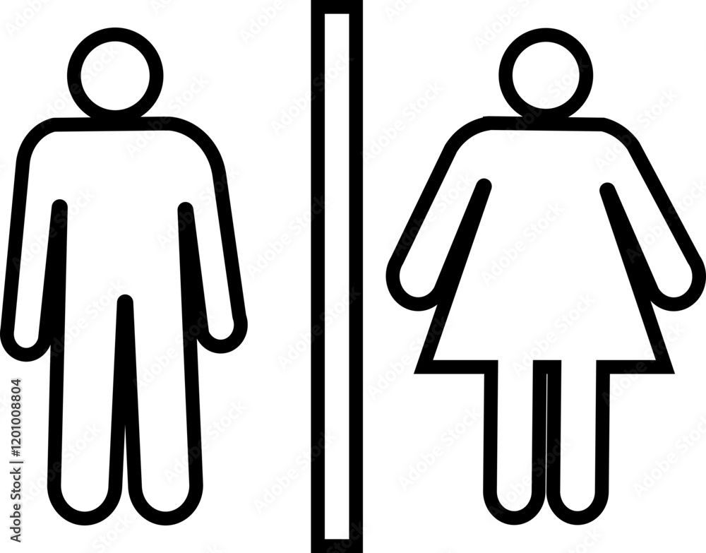 Male and female bathroom or restroom sign flat and line icon. Toilet ...