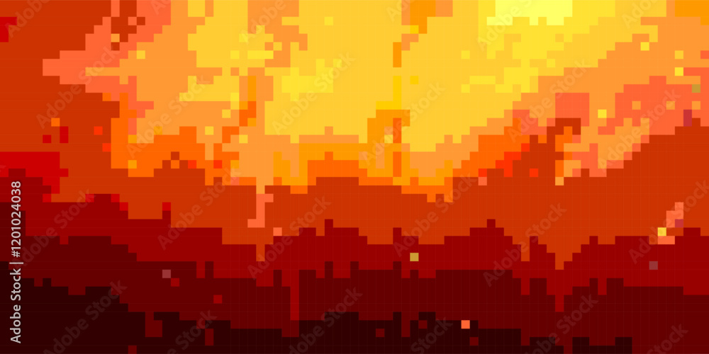 Fire bg with pixel texture in retro 8 bit game style. Gradient ...