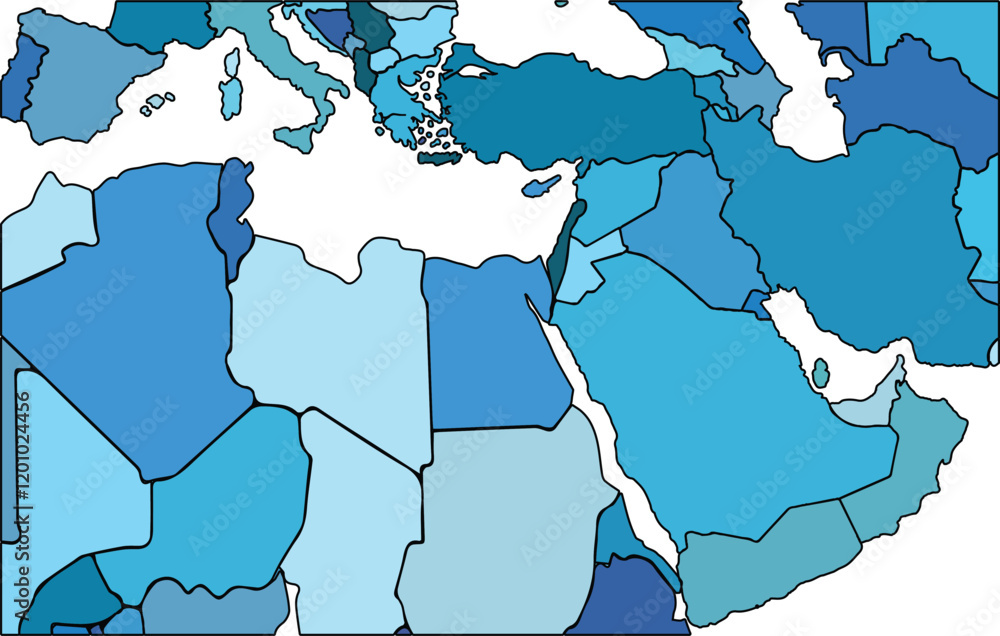 Middle East map with regions vector illustration,Middle East Political ...