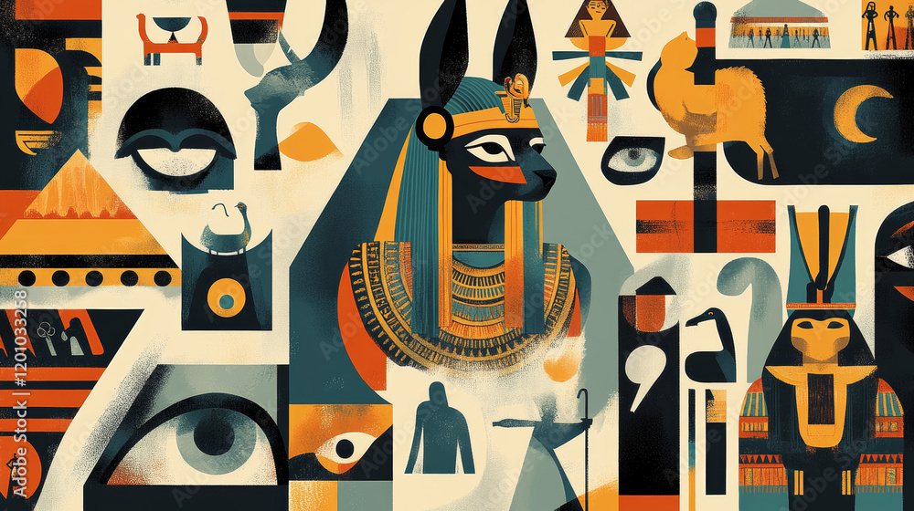 Ilustración de Stock Ancient Egyptian pharaoh pyramids, mummies and ...