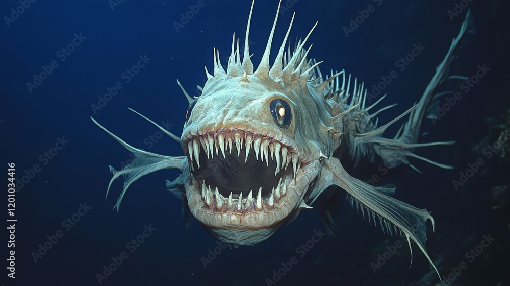 Deep sea creature, fantastic marine dangerous fish with sharp teeth and ...