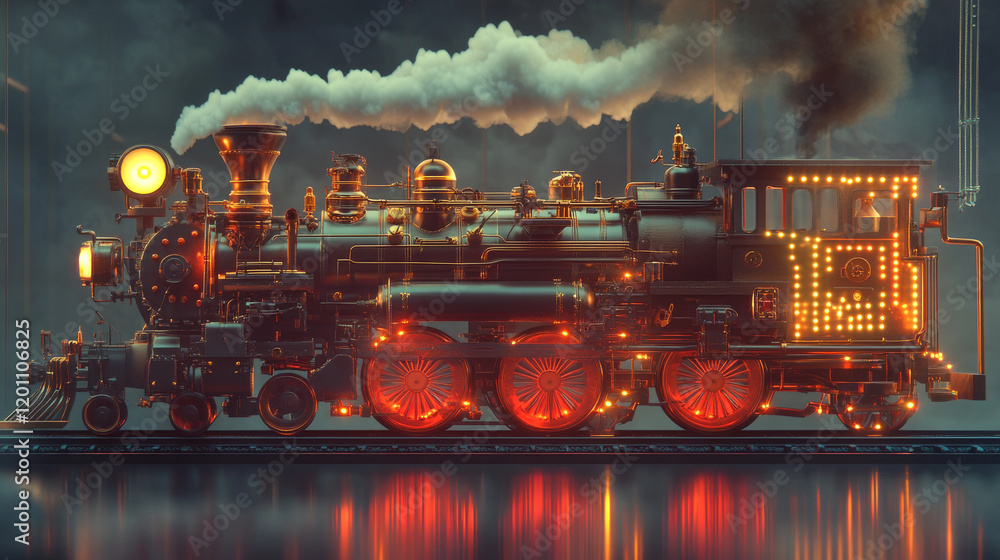 Steam locomotive train made up of mechanical parts as steam engine ...