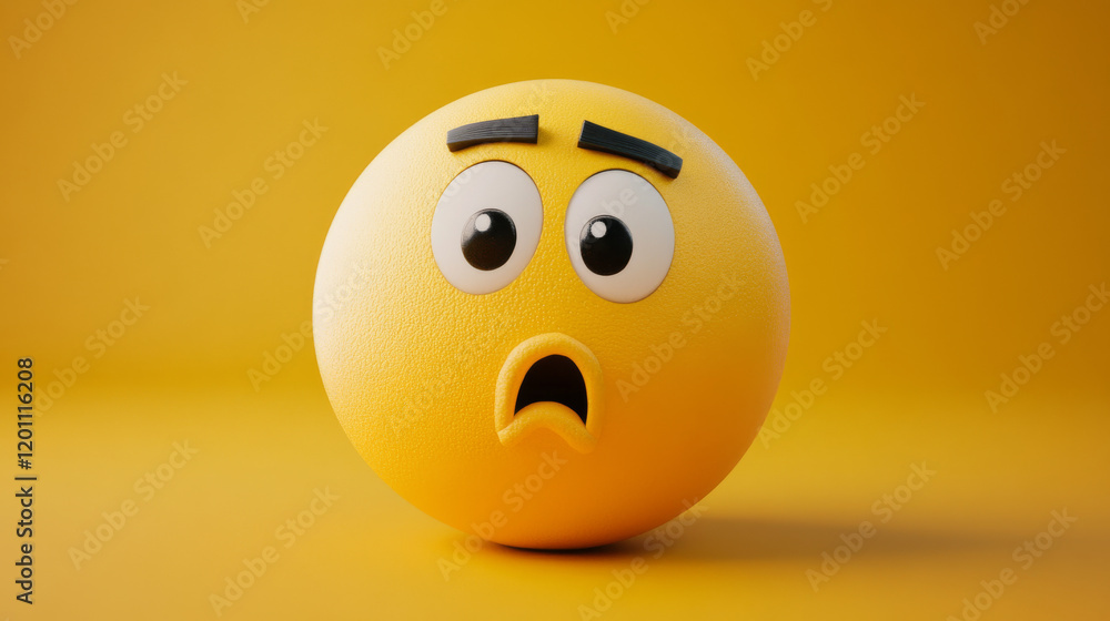 Puzzled or confused emoticon with curved smile and big eyes isolated ...