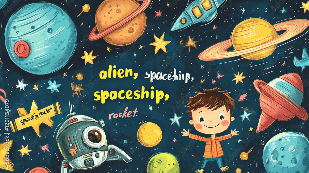 Word search puzzle game worksheet, cartoon space planets, ufo and ...