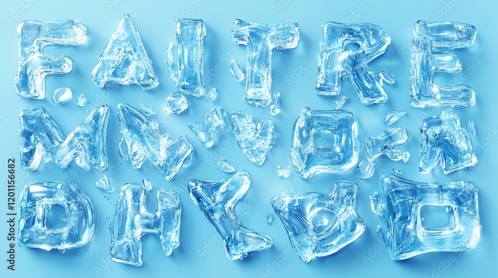 Ilustración de Stock Cartoon ice font, frozen winter type, blue crystal ...