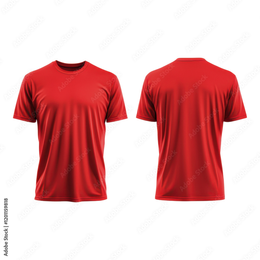 T-shirt mockup design. Red athletic t shirt mockup, front and back view ...