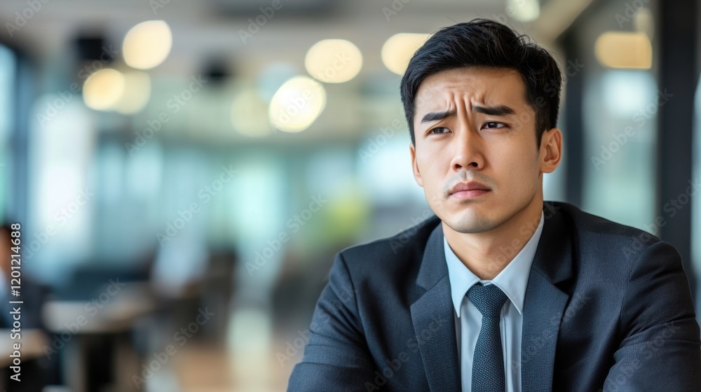 Sad Asian Man in Corporate Attire with Thoughtful Expression Reflects ...