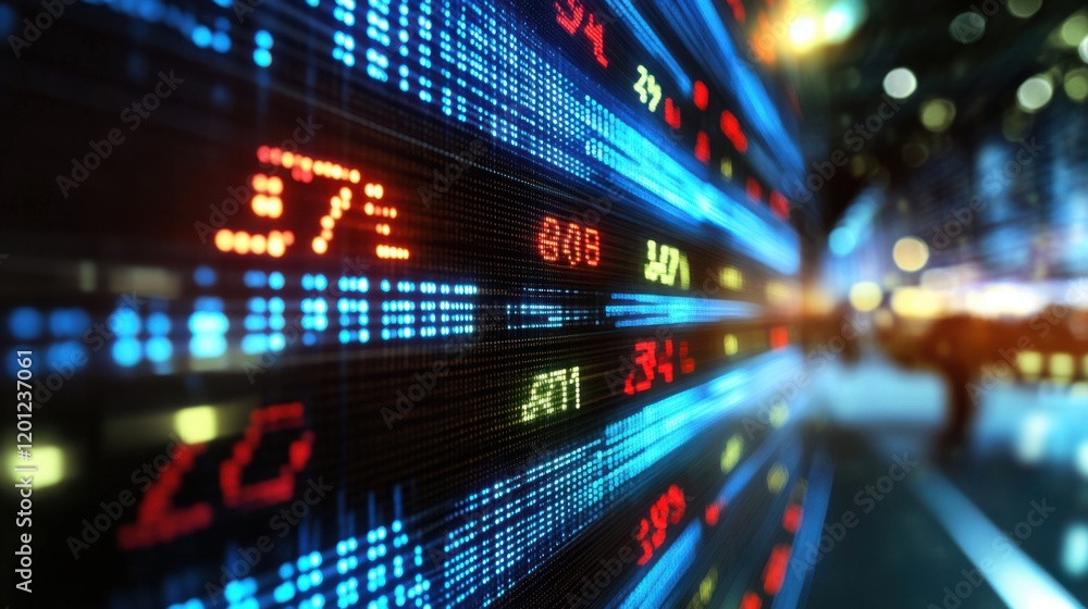 Stock Market Ticker Display with Numbers, Lights, and Reflection Stock ...
