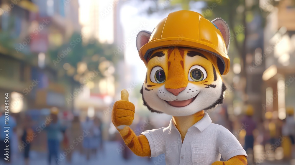 Cute cartoon tiger construction worker giving thumbs up. (1) Stock ...