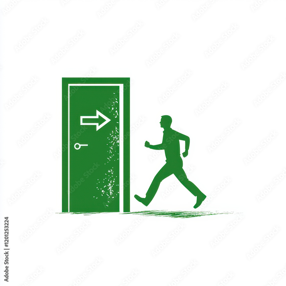 Emergency exit icon. Running towards emergency exit door sign isolated ...