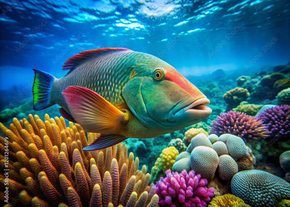 Majestic Napoleon Wrasse at Red Sea Coral Reef - Long Exposure ...