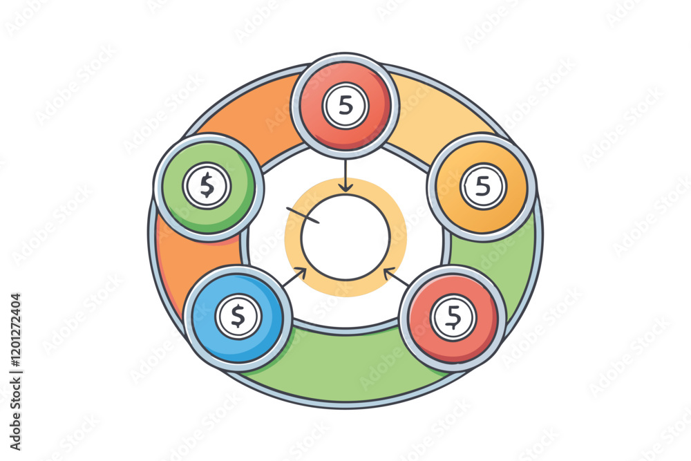 Five step circular diagram template with interactive icons, suitable ...