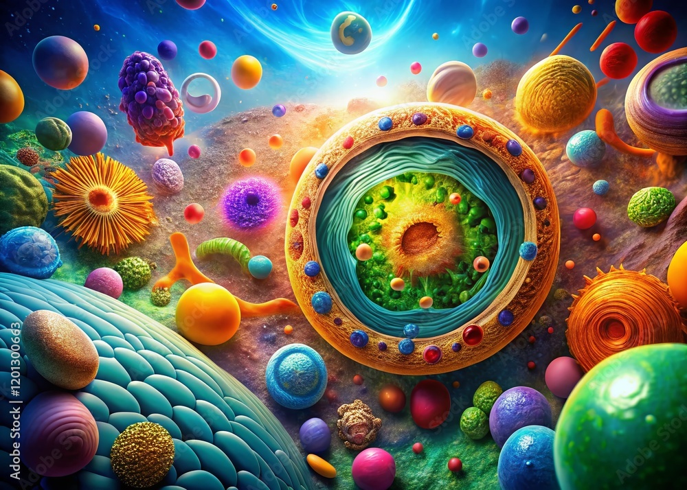 Microscopic Cell Structure: Artistic Rendering of Organelles and ...