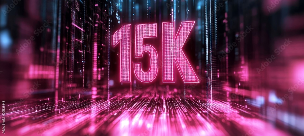 3D Number 15K Glowing Futuristic Style Digital Abstract Background ...