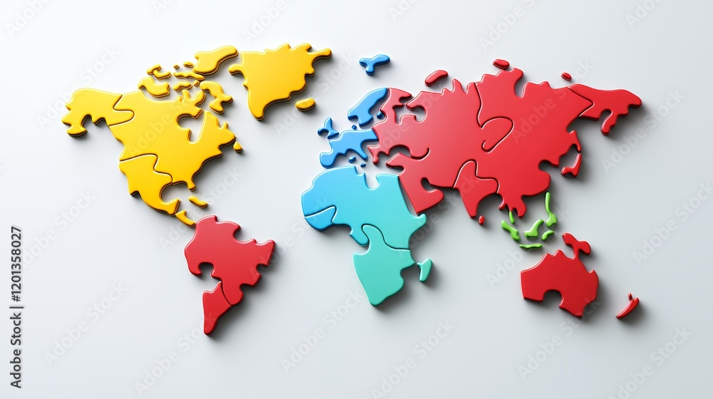 Colorful 3D Puzzle World Map: A Global Jigsaw Representing Unity and ...
